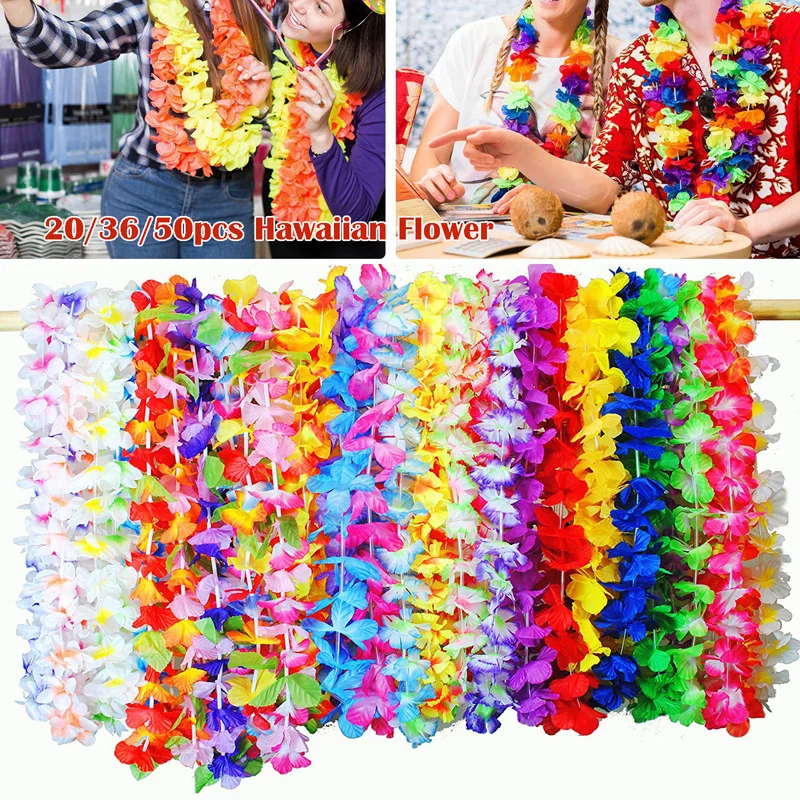 Pack Of 20/36/50pcs Hawaiian Party Flower Garlands Necklace Tropical ...