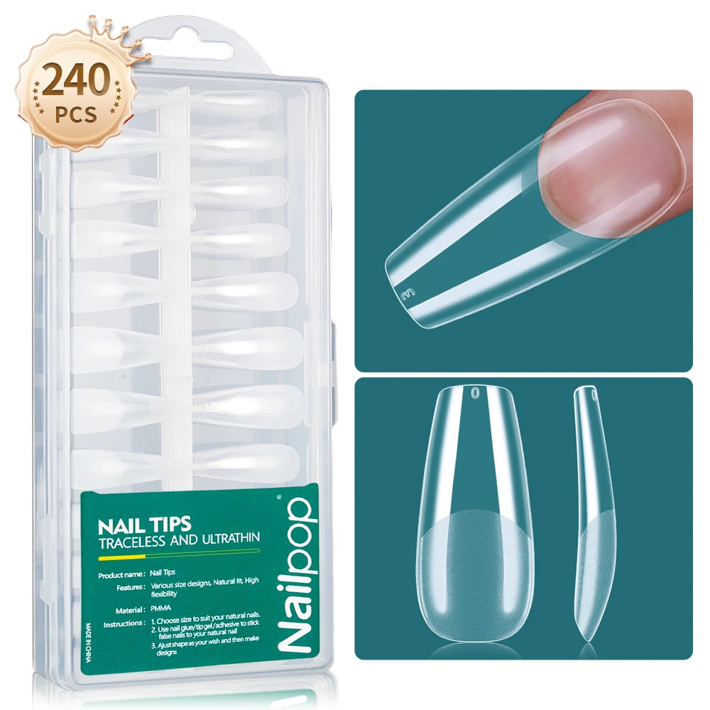 NAILPOP 240PCS Soft Gel Nail Tips Kit Full Cover Nail Extensions Pre ...