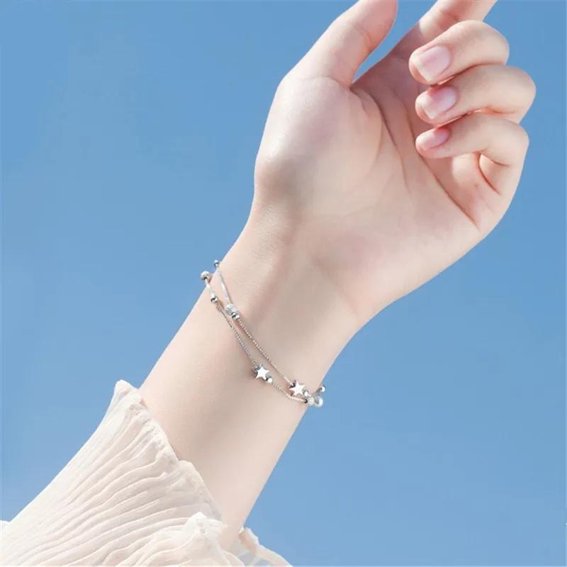 Женский серебряный браслет с цирконом, с двойным кольцом | AliExpress