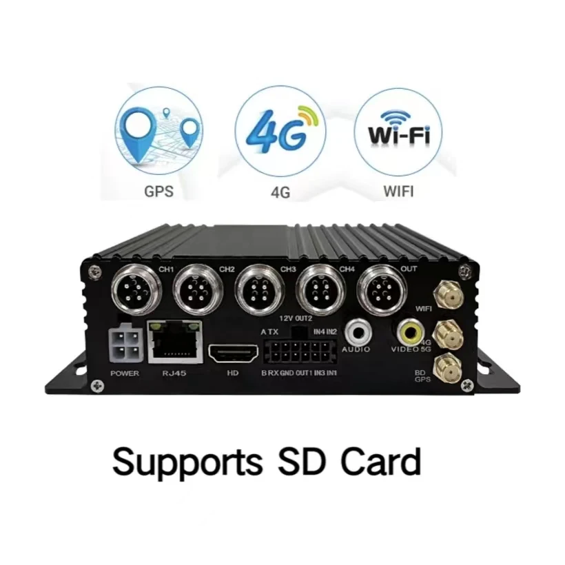 트럭 버스용 차량 모바일 Dvr 9704 SD 카드, 자동차 블랙박스, 운전 레코더, 4G GPS 와이파이, 4 채널, Mdvr