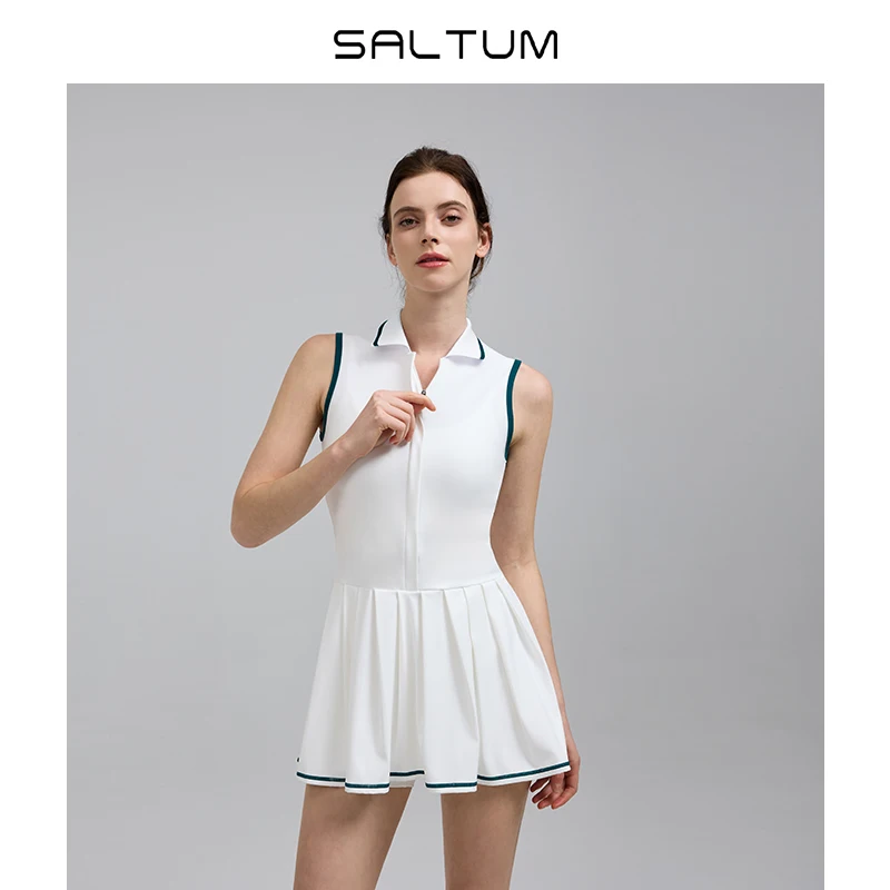 Women Tennis Dress With Chest Pads&Shorts Pockets Polo Golf Wear Sports ...