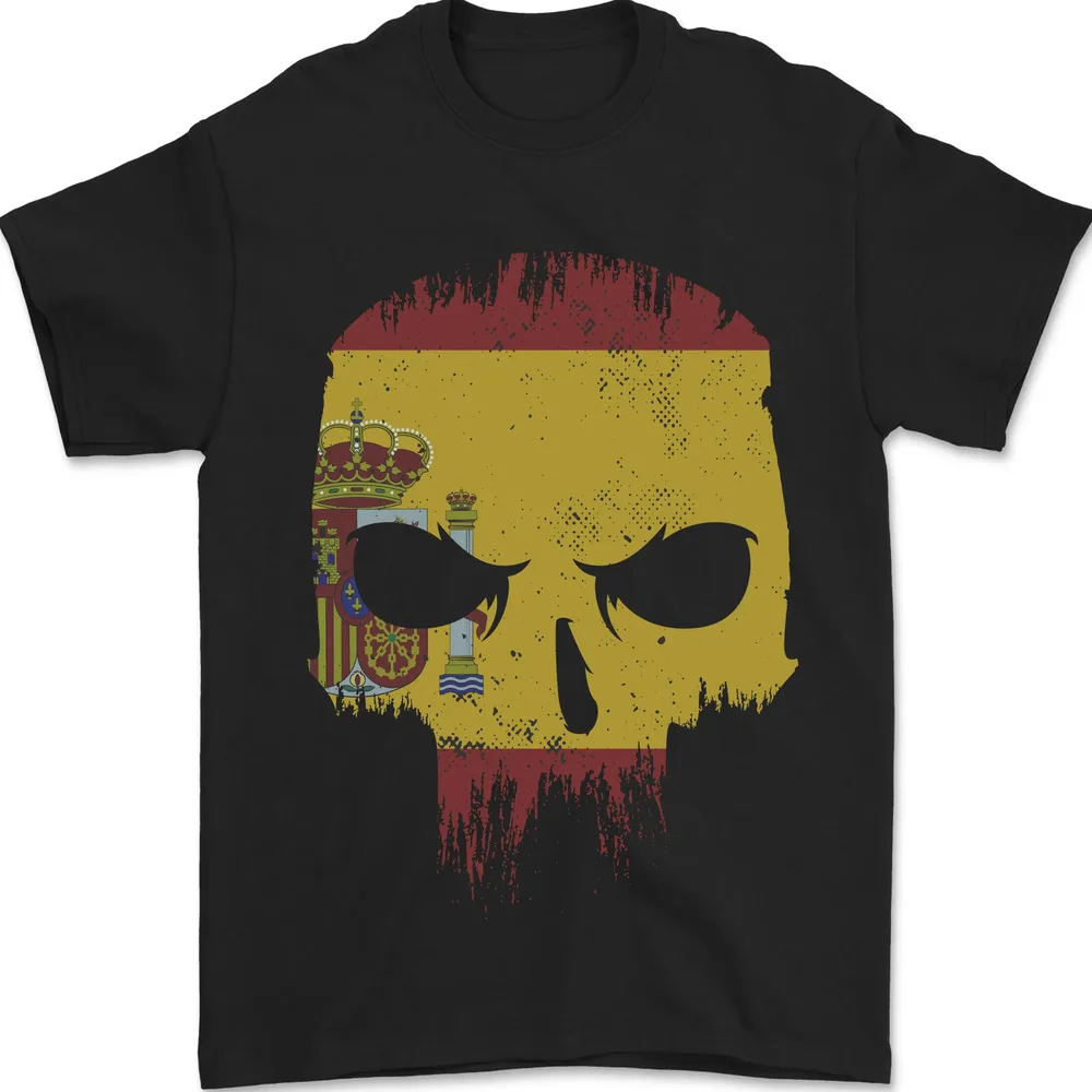 Spain-Skull-Spanish-Gym-Flag-Biker-Mens-Women-Summer-Tees-T-Shirt-100 ...