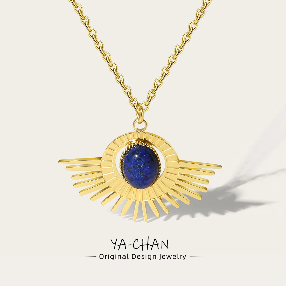 YACHAN-18K-Gold-Plated-Stainless-Steel-Lazurite-Pendant-Necklace-for ...