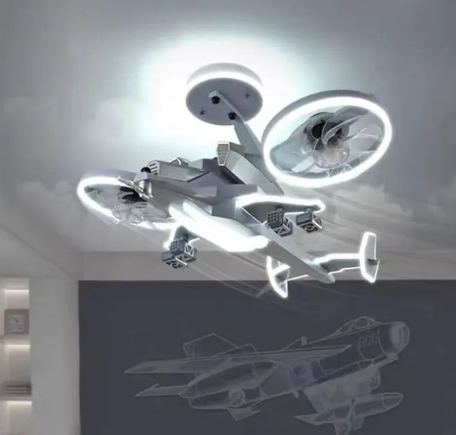 Modern-Kids-Ceiling-Light-LED-Cartoon-Airplane-Fan-Chandelier-Green ...