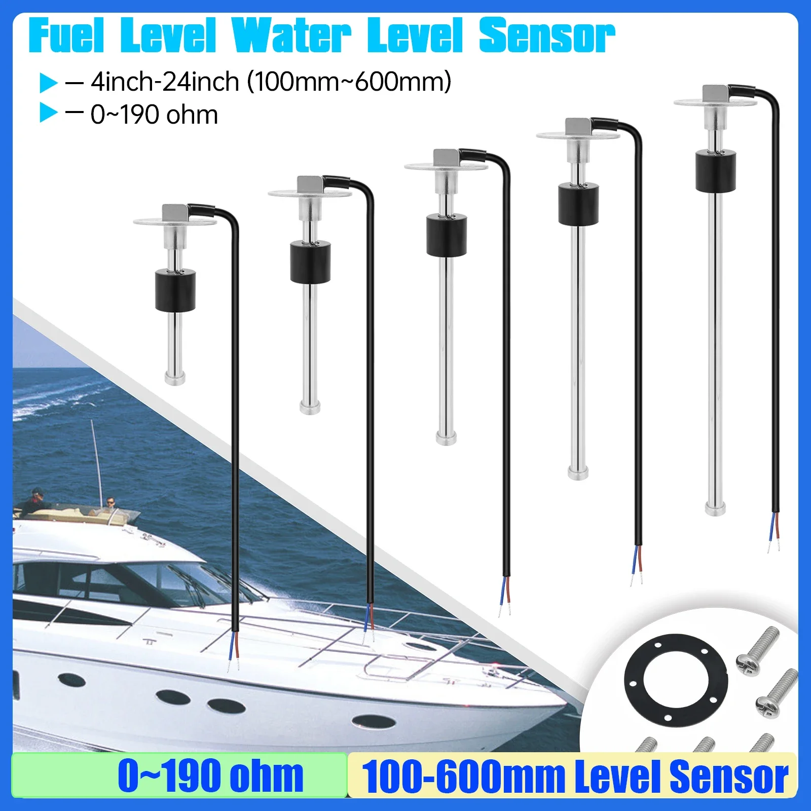 0-190OHM Fuel Level Sensor 100~600mm Stainless Steel Water Level Sensor ...
