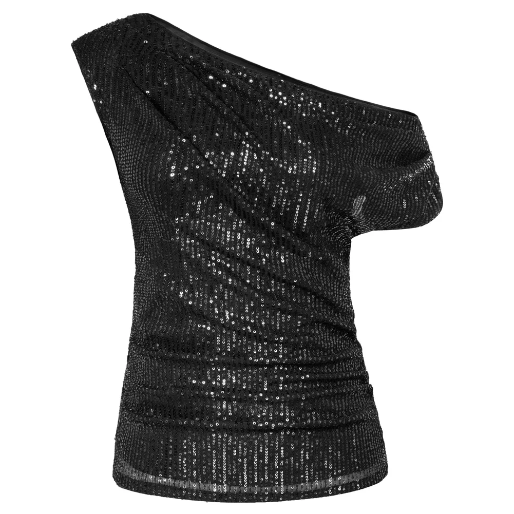 GRACE-KARIN-Ones-Shoulder-Sequin-Sparkly-Tops-For-Women-Ruched ...