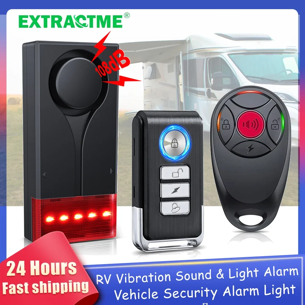 Extractme RV Alarm 108dB Car Vibration Sound & Light Alarm System With ...