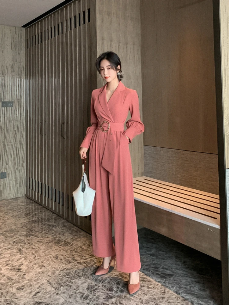 Monos de alta calidad para mujer, traje largo con cinturón de cintura ...
