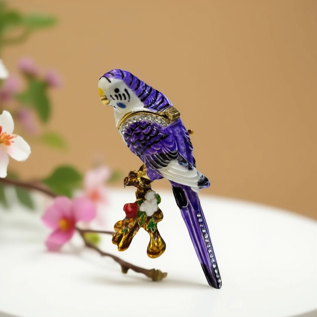 Exquisite Creative Cute parrot Alloy Jewelry Storage Box Enamel Plated ...