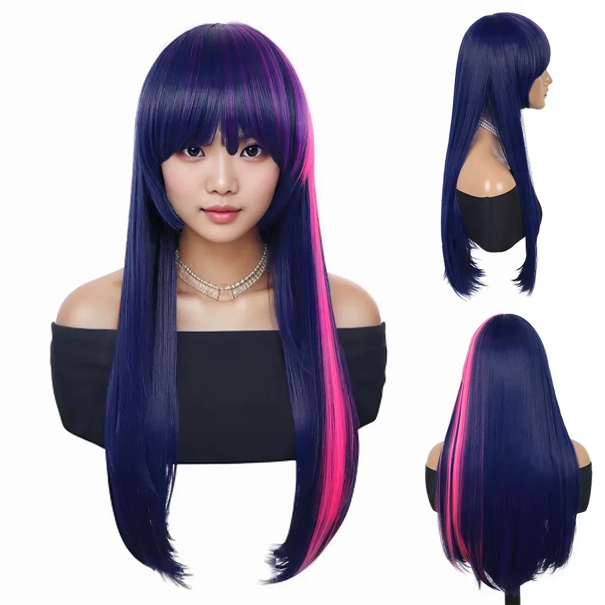 Synthetic Twilight Sparkle Wig for Women Dark Blue Purple Long Straight ...