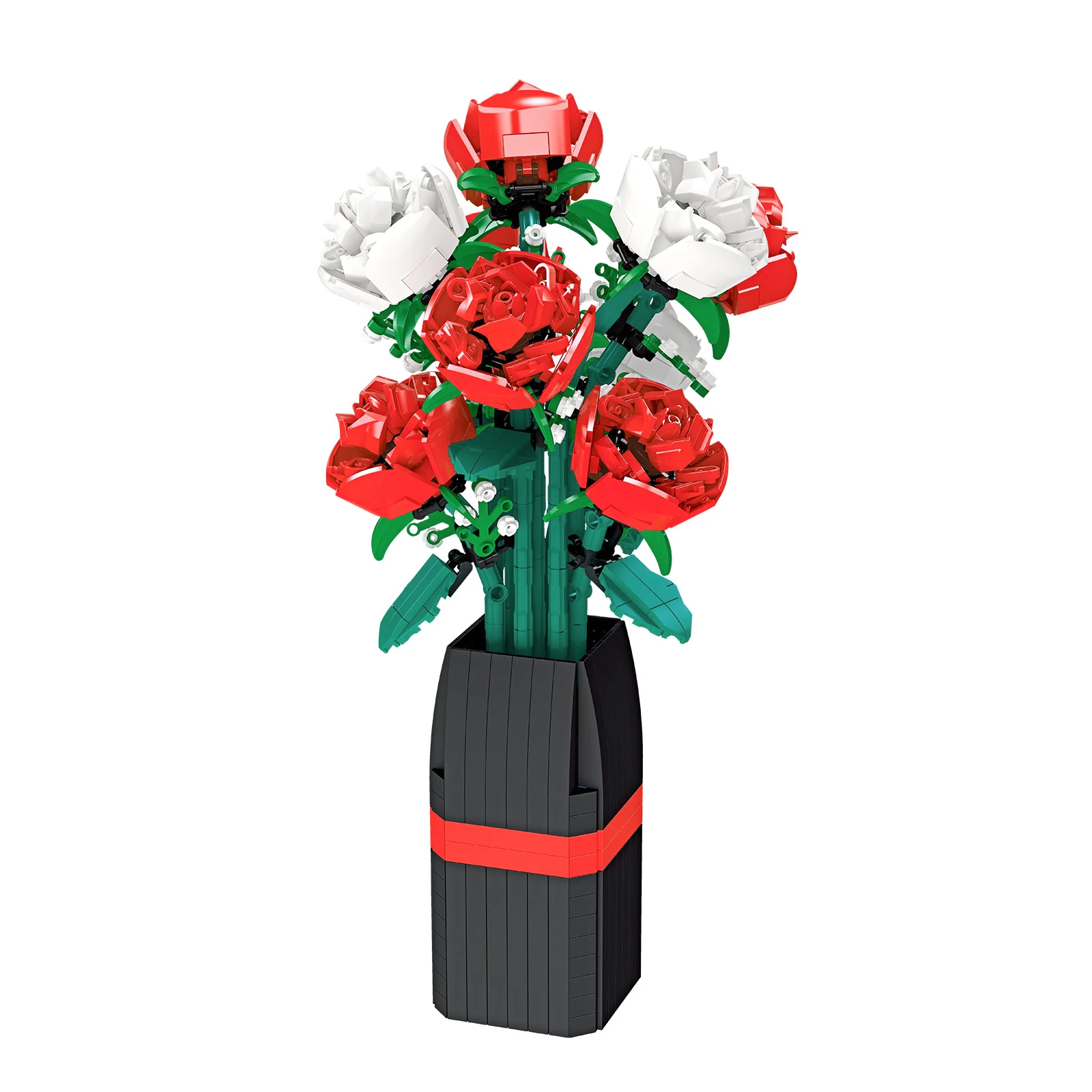 Red-White-Roses-Flower-Building-Block-with-Vase-DIY-Creative-Plant ...