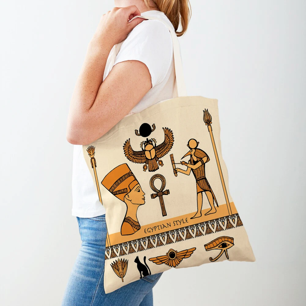 Fashion Ancient Egypt Totem Pharaoh Both Sided Canvas Shopping Bag ...