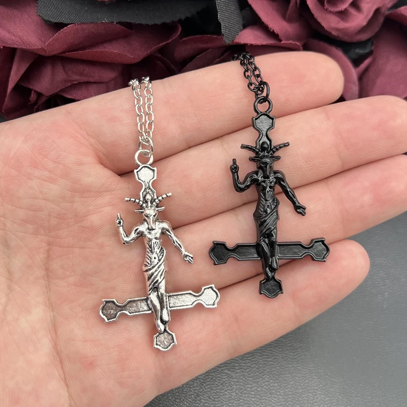 Goth-Satanic-Baphomet-Inverted-Cross-Pendant-Necklace-Upside-Down-Cross ...