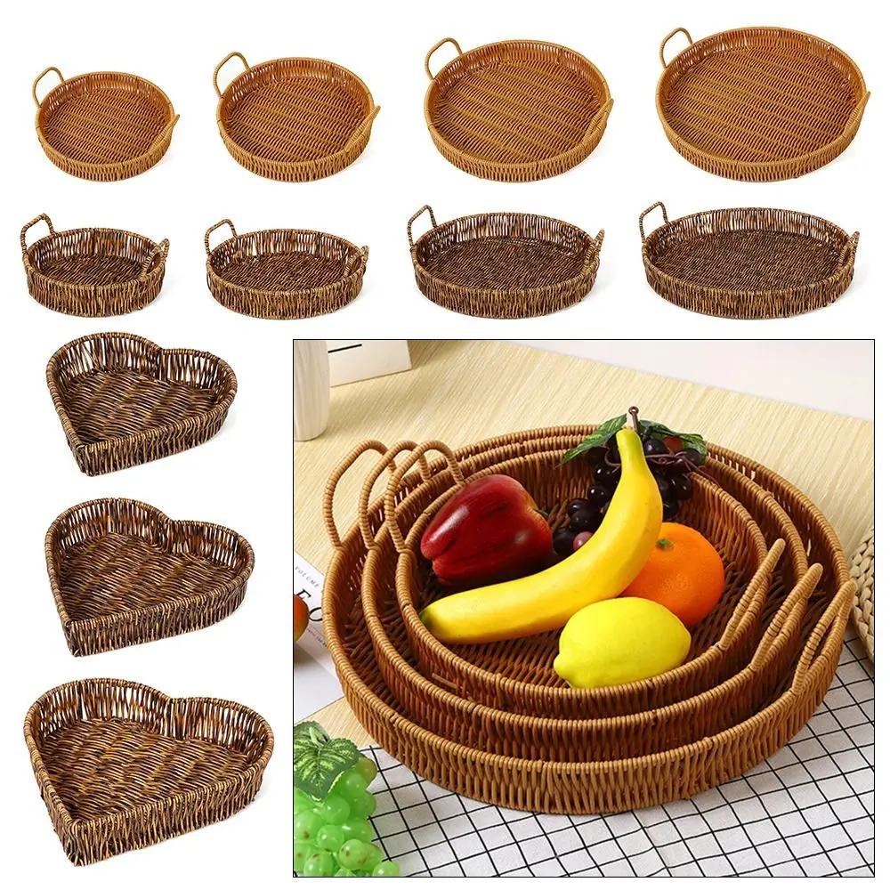 Food-Plate-Handwoven-Plastic-Rattan-Storage-Tray-Round-Shape-Fruit ...