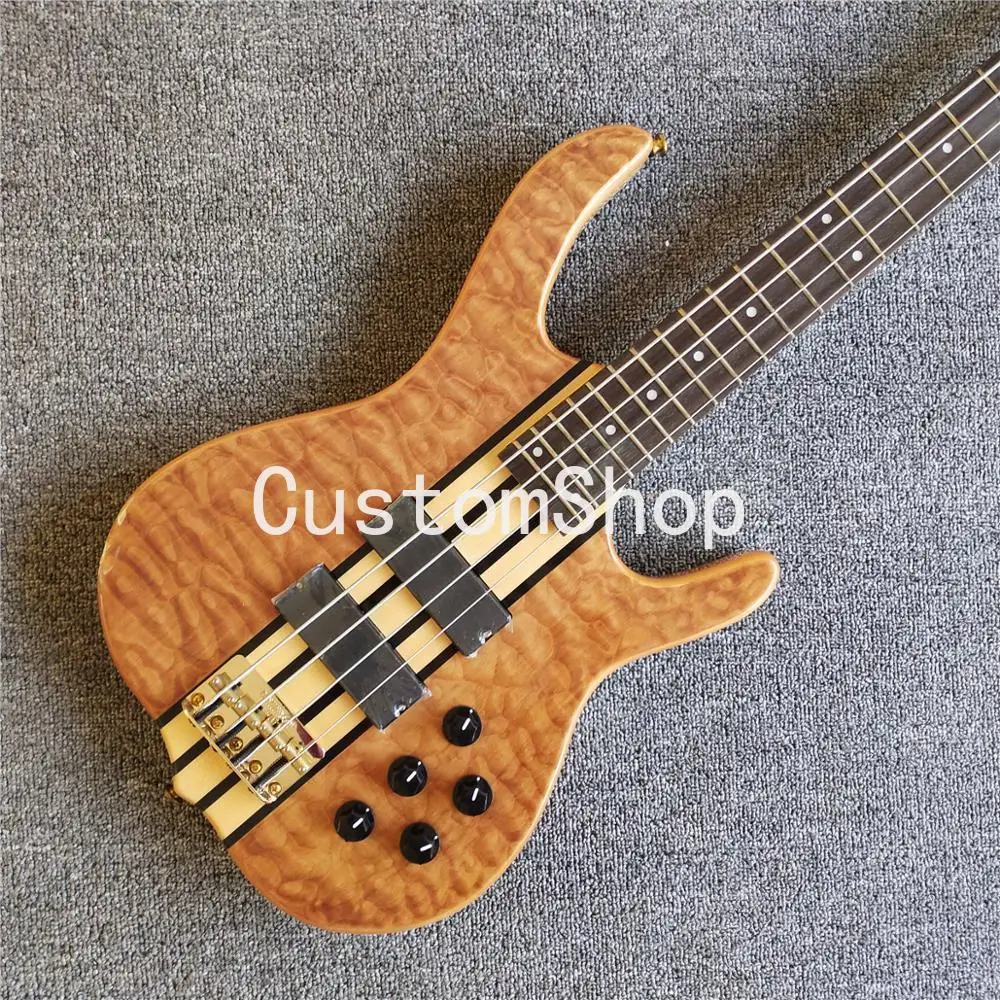 Rare-Ken-Smith-4-Strings-Natural-Quilted-Maple-Top-Electric-Bass-Guitar ...