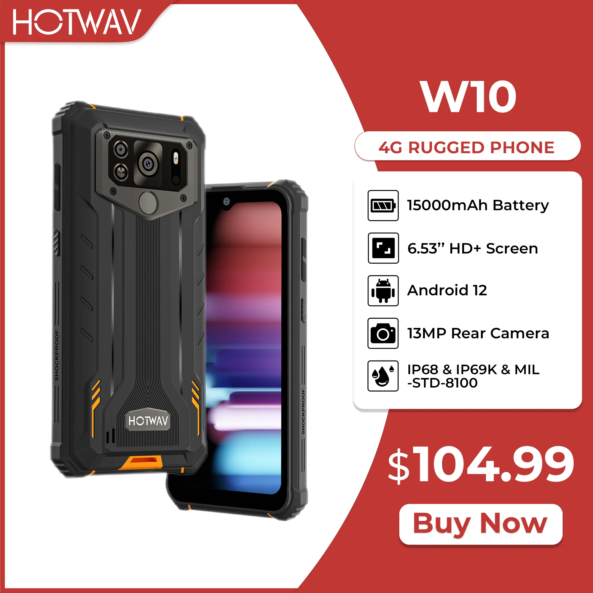 HOTWAV Rugged Large Battery Smartphone Android 12 Mobile Phone 13 MP ...