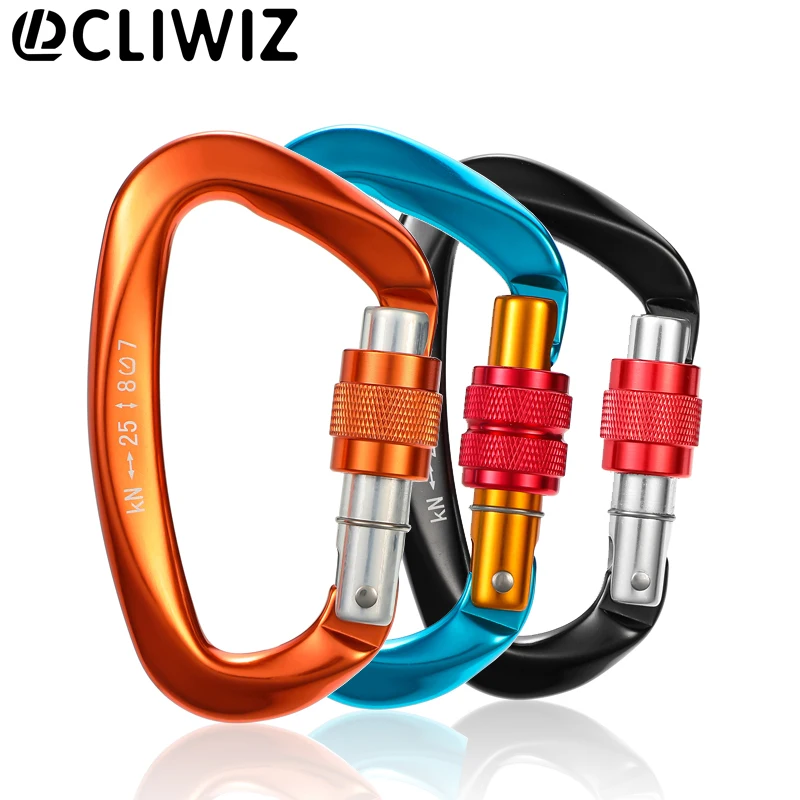 CLIWIZ-Brand-25KN-Mountaineering-Caving-Rock-Climbing-Screw-Lock-Carabiner-D-Shaped-Safety ...