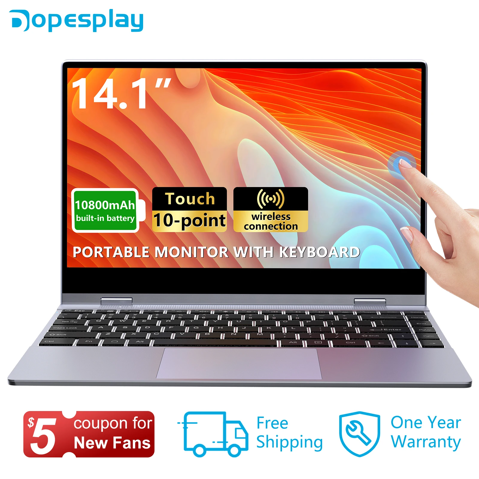Dopesplay-Portable-Lapdock-Monitor-14-1Inch-Keyboard-Wireless ...