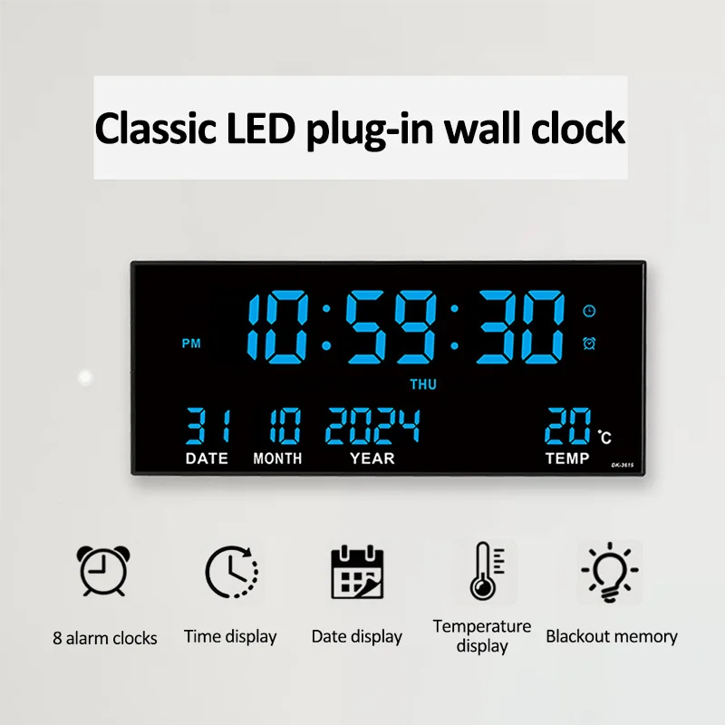 14 Inch Large Digital Wall Clock with Date Display Temperature 8 sets ...