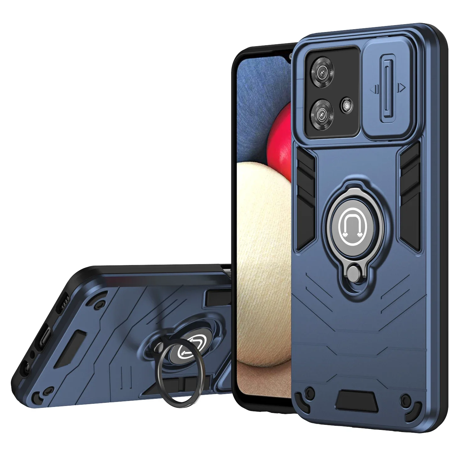 Rugged Armor Phone Case with Slide Lens Protection for Moto Edge 40 (Blue)