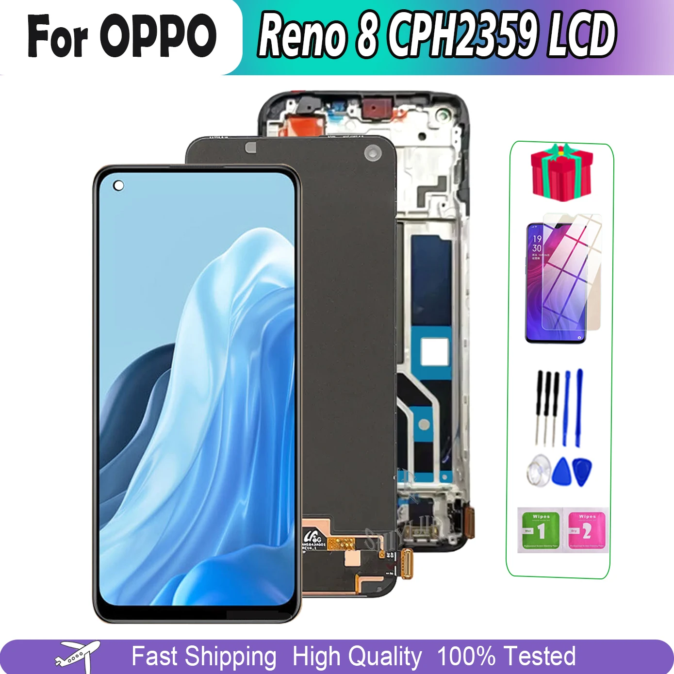 Oppo reno8,c2359,cph2457用のオリジナルの6.4インチタッチスクリーン,Oppo,84Gアセンブリパネル用