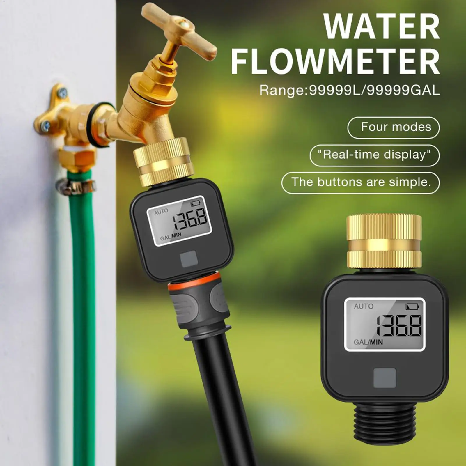 Water Flowing Meter Standard 3/4inch Hose Thread Water Meter for Garden ...