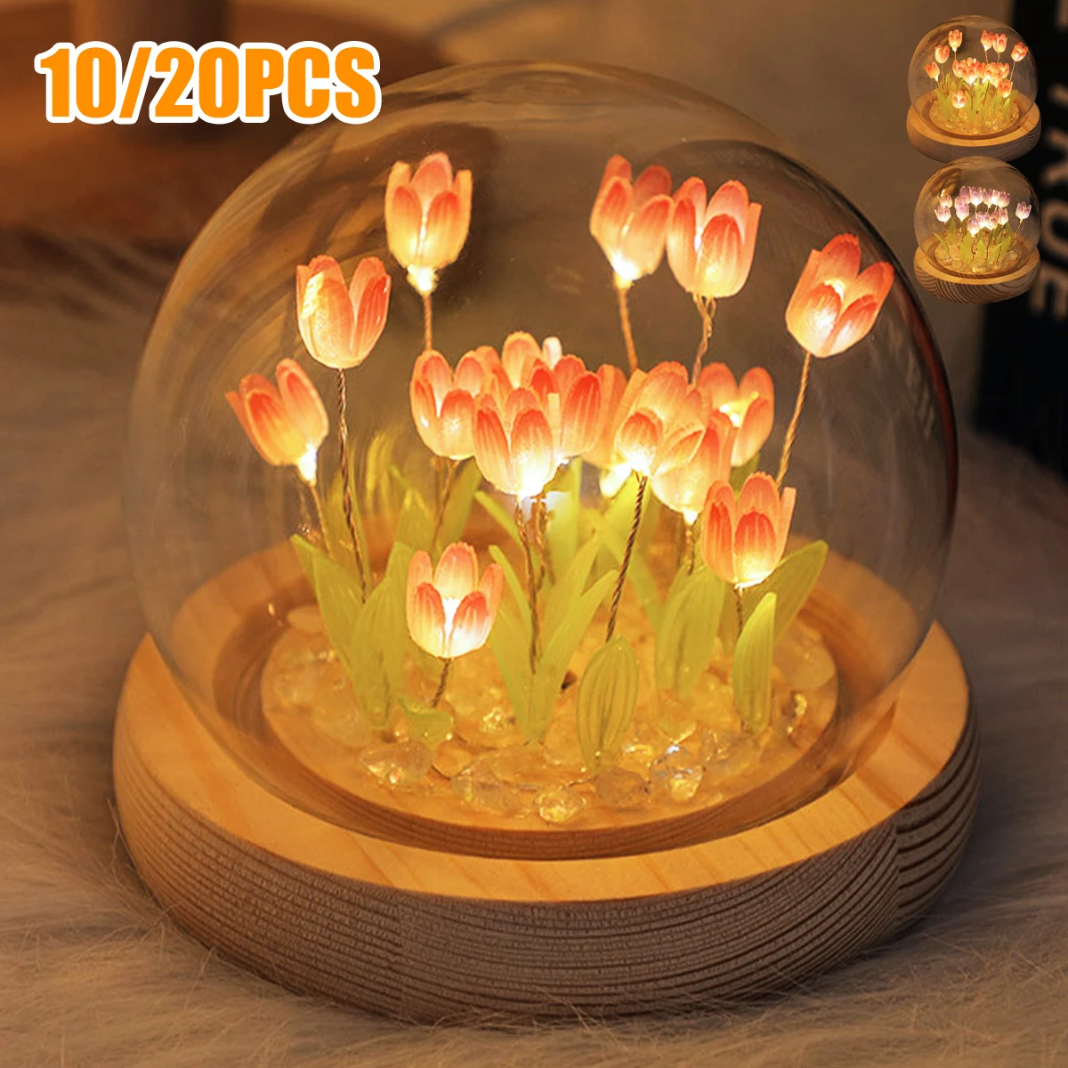 10/20Pcs Tulip Night Light Battery Operated Tulip Flower Table Lamp DIY Simulation Tulip LED ...