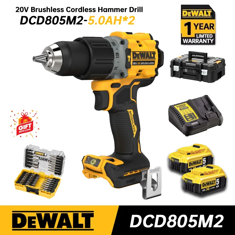 DEWALT-DCD805M2-Cordless-Hammer-Drill-Driver-Kit-20V-MAX-XR-Brushless ...