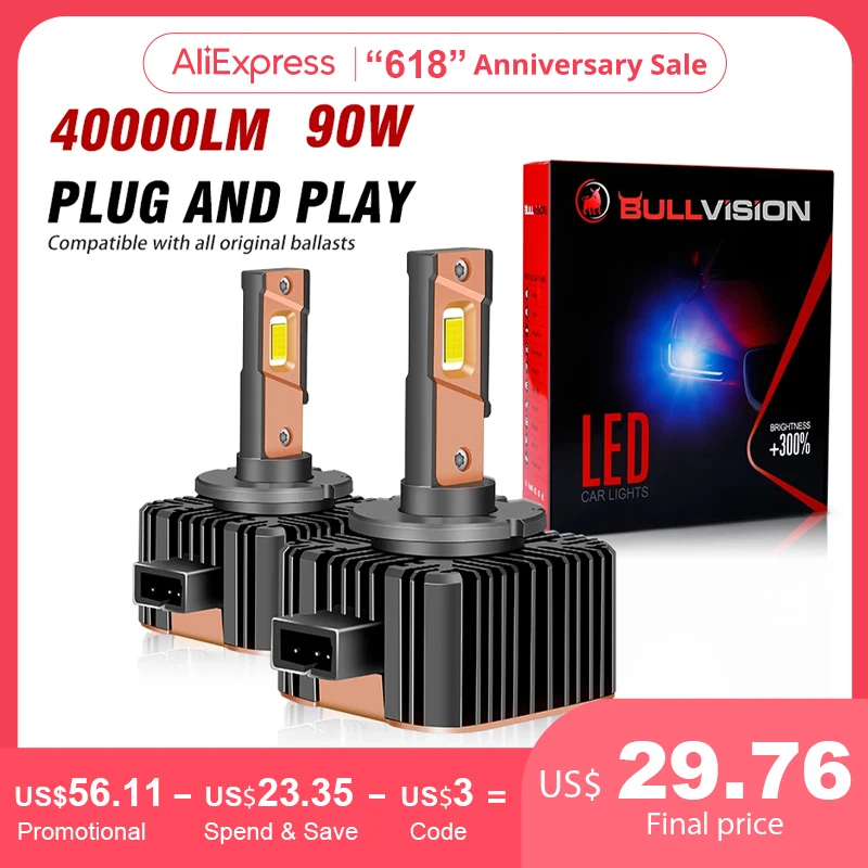 Bullvision D1S Led 헤드 라이트 D3S Canbus 전구, CSP D4S D5S D2S D8S Led ...
