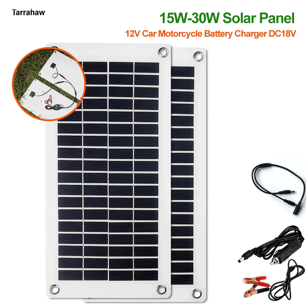 15W-30W-Solar-Panel-12V-Car-Motorcycle-Battery-Charger-DC18V-Output-Outdoor-Portable ...