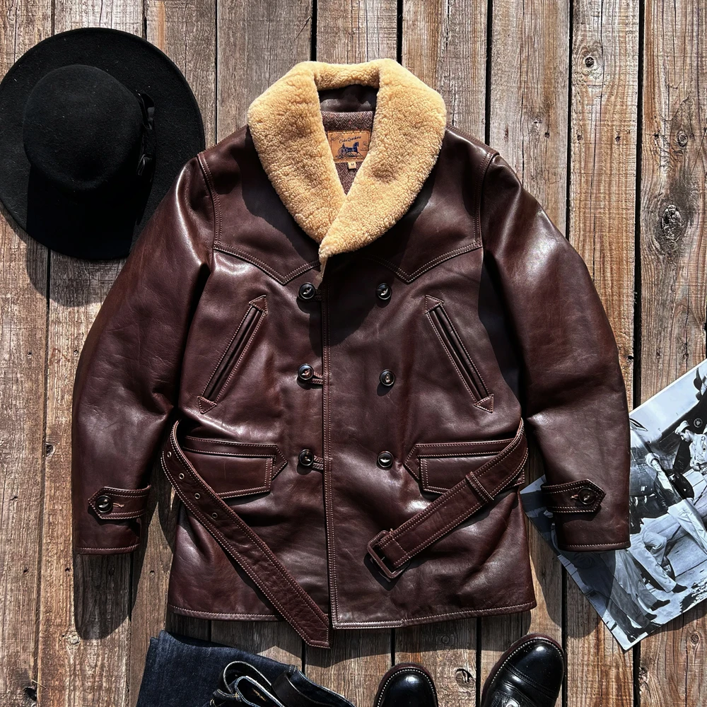 Tailor Brando Italian Calfskin Wool Collar Rancher Coat American Retro ...