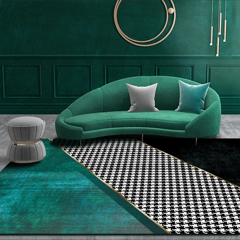 Modern-Simple-Nordic-Mosaic-Carpet-Dark-Green-Black-Houndstooth-Carpets ...