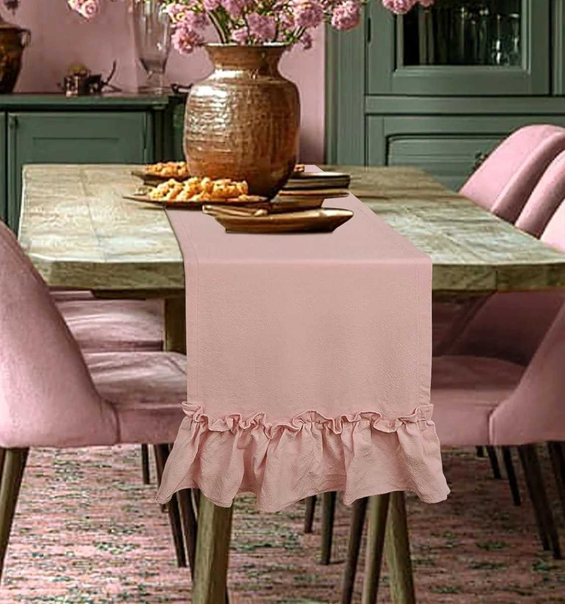 100% Cotton Ruffle Table Runner for Rustic Wedding Decortion Baby ...