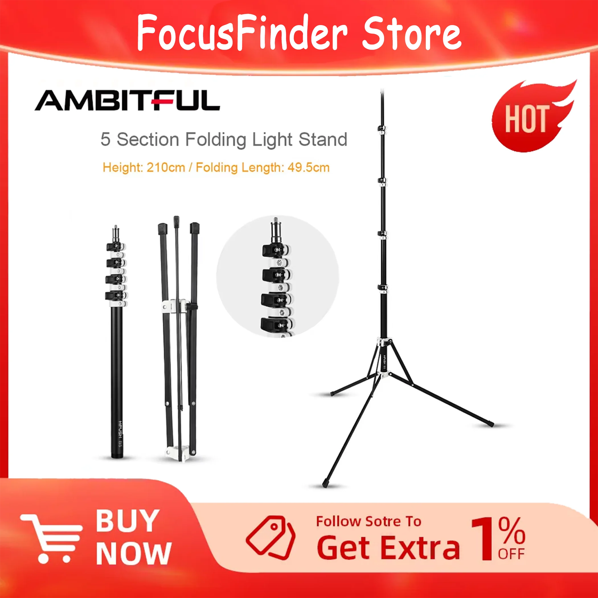 210cm-5-Section-Collapsible-Light-Stand-6-9ft-Metal-Portable-Foldable ...