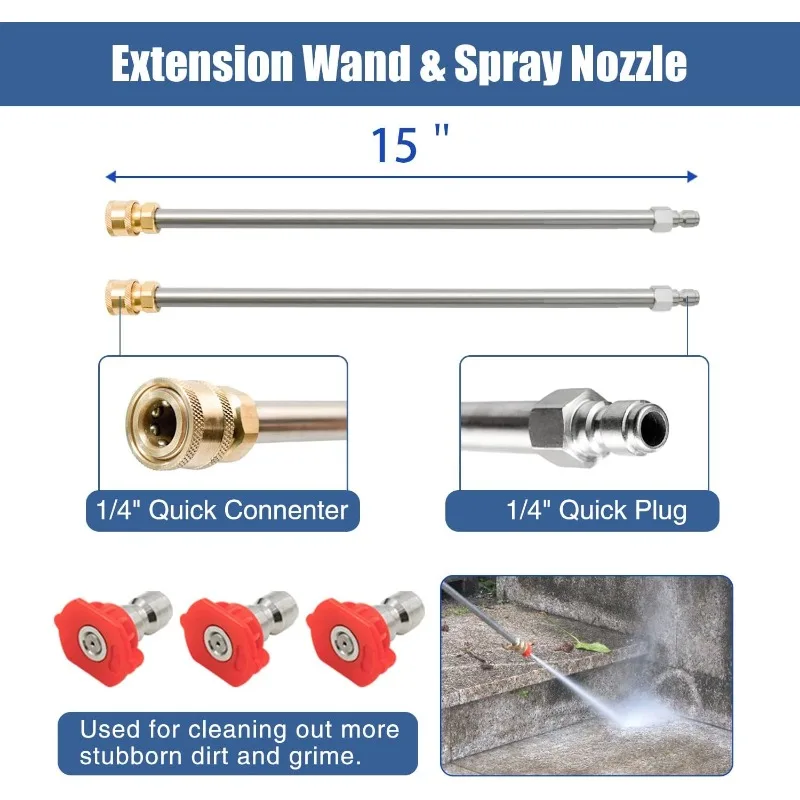 14" Pressure Washer Surface Cleaner,1/4" Quick Plug, 2 Extension Wands ...