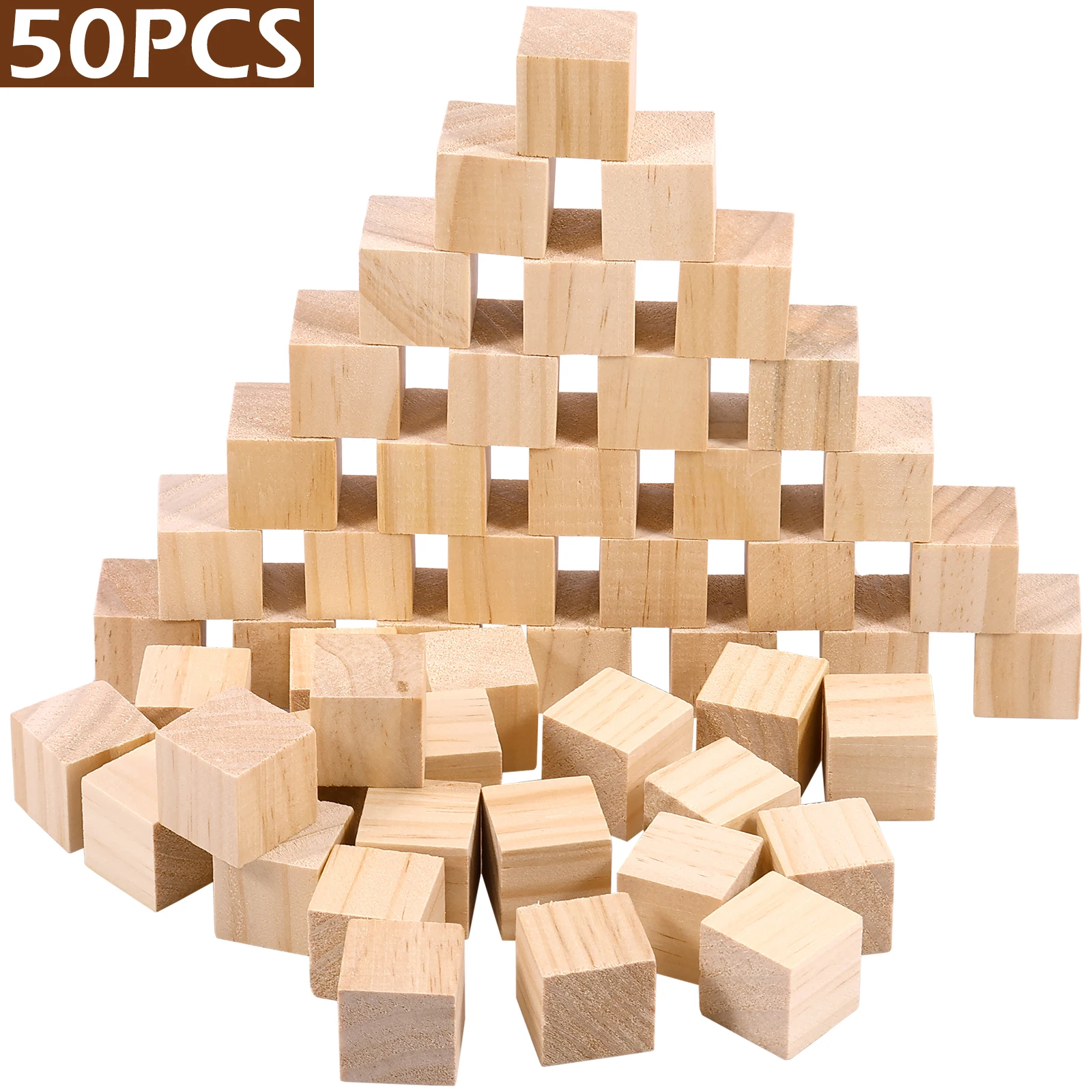 50Pcs-Unfinished-DIY-Wooden-Square-Blocks-Blank-Natural-Wood-Carving ...