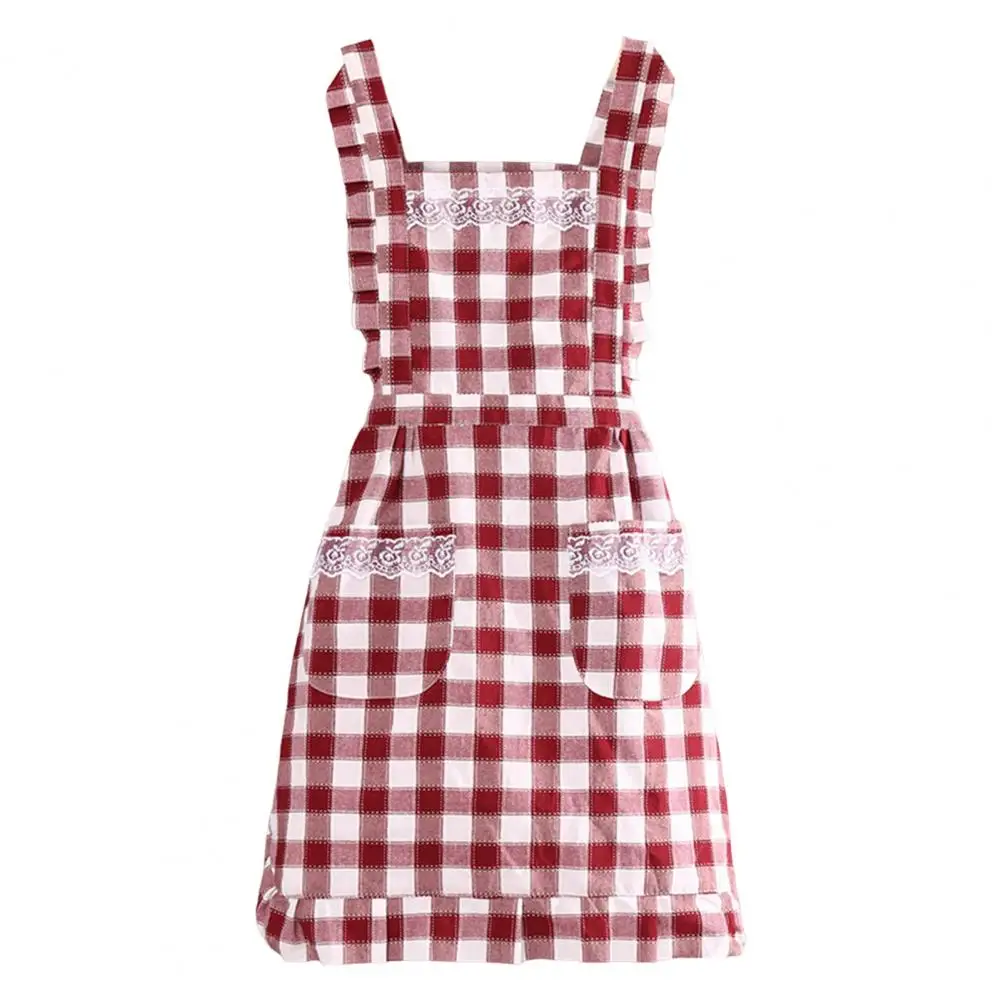 Baking Apron Useful Lattice-Pattern Cotton Apron Soft Touch Work Apron ...