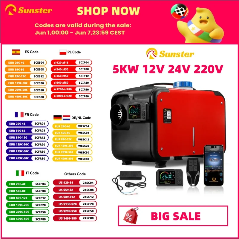 Sunster-5KW-12V-24V-220V-Diesel-Air-Heater-LCD-Bluetooth-App-With-AC-DC ...
