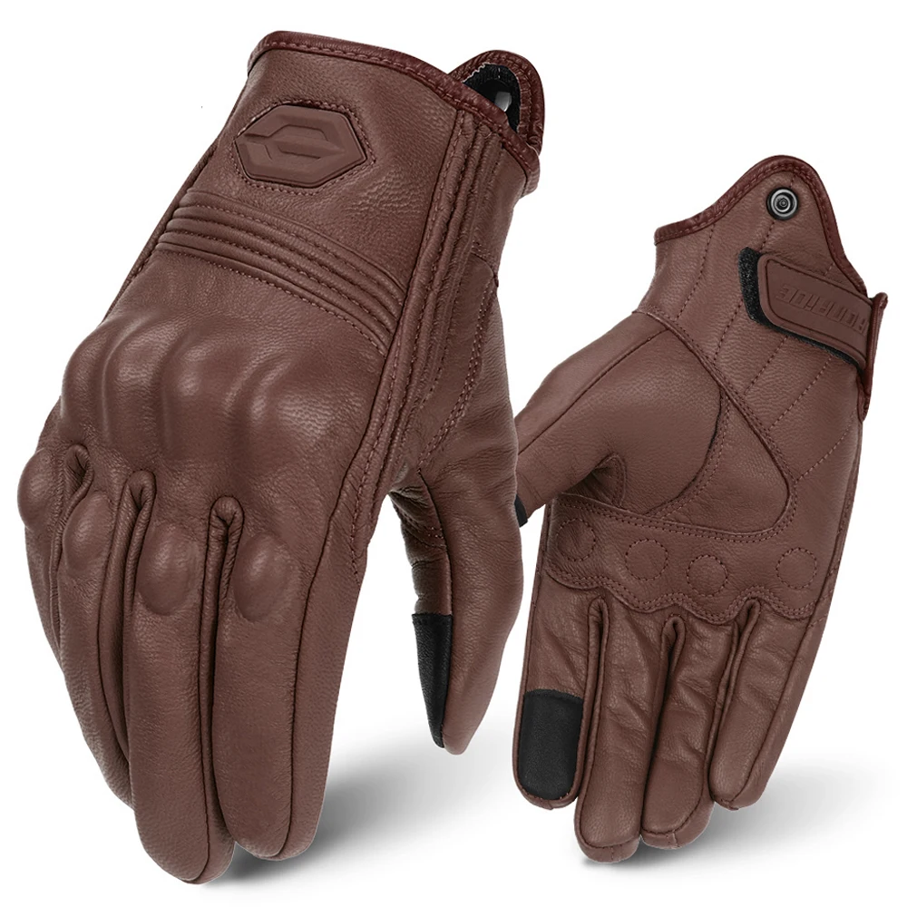 Retro Leather Motorcycle Gloves Men Full Finger Motorbiker Gloves Non ...