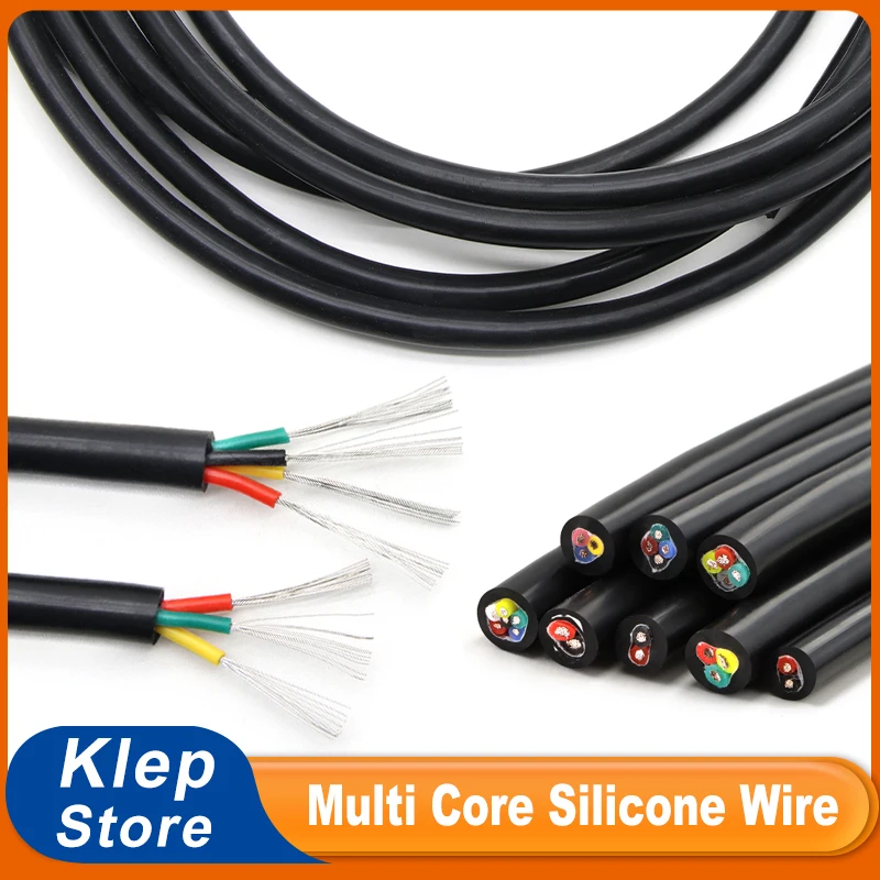 Multi-Core Silicone Copper Wire Square 0.3 ~ 6mm Black 2/3/4/6 Cores ...