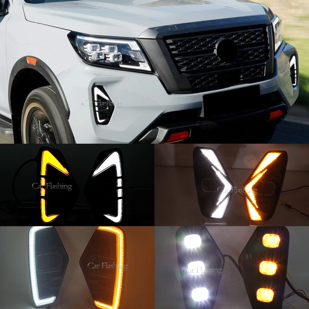 LED-Daytime-Running-Light-para-Nissan-Navara-imperme-vel-amarelo-Turn ...