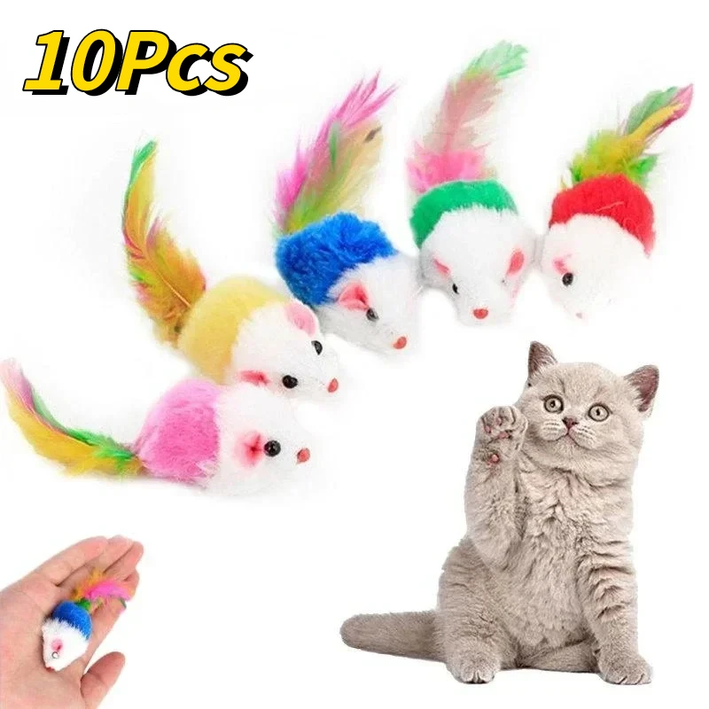 10Pcs-Cat-Toy-Colorful-Feather-Funny-Mouse-Shape-Toy-Cat-Kitten ...