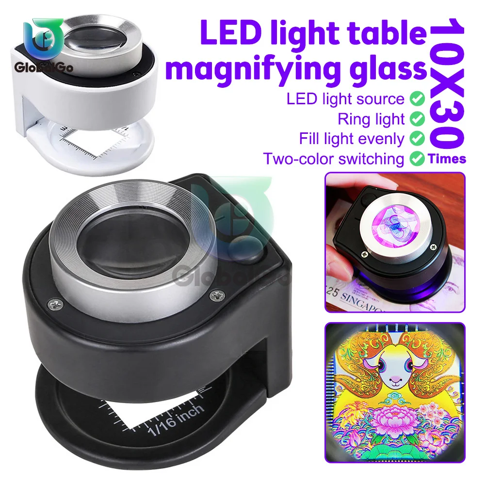30X-Handheld-Magnifying-Glass-6-LED-Full-Metal-Folding-Double-layer ...