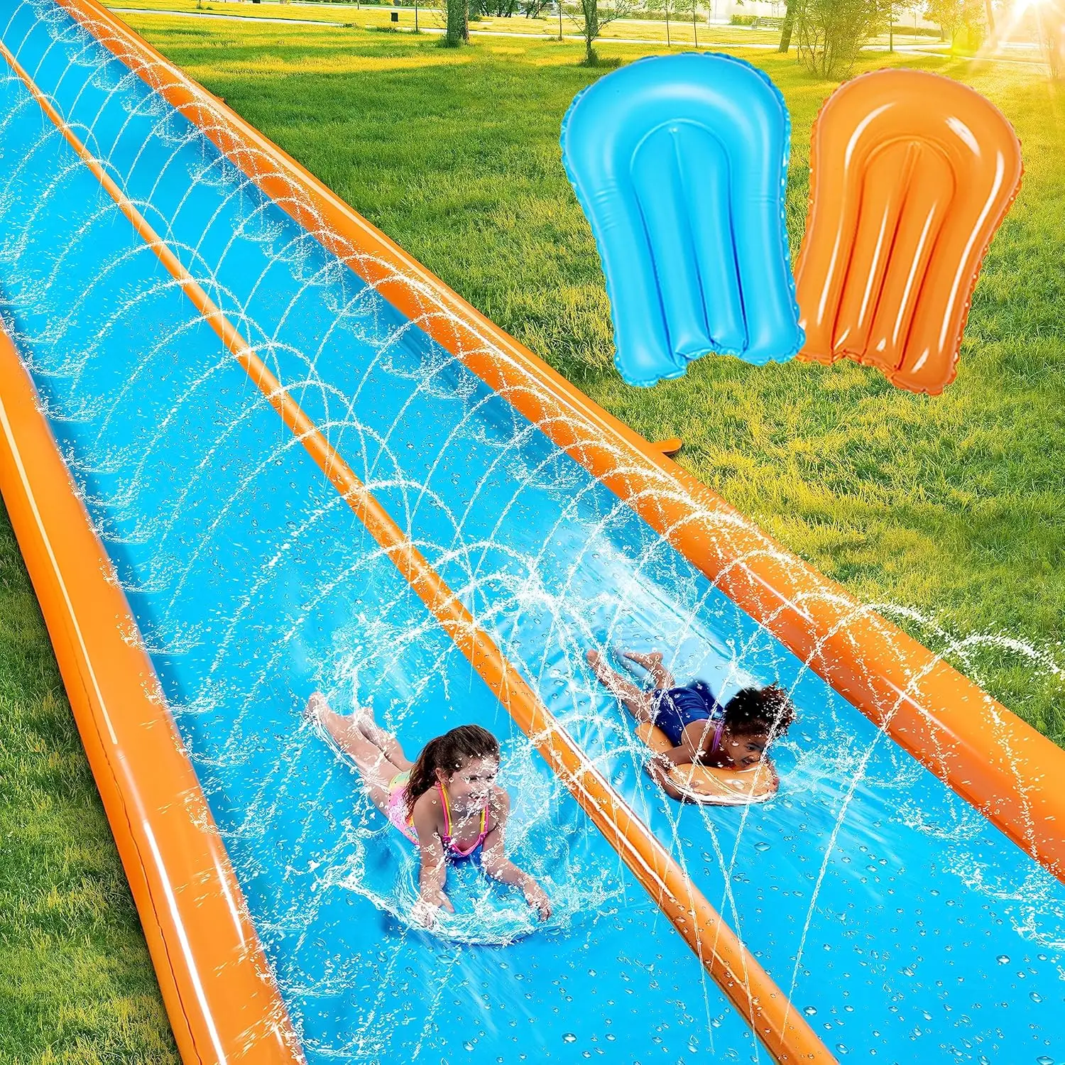 Double Lane Water Slide,25ft x 6ft Heavy Duty Lawn Water Slip and Slide ...