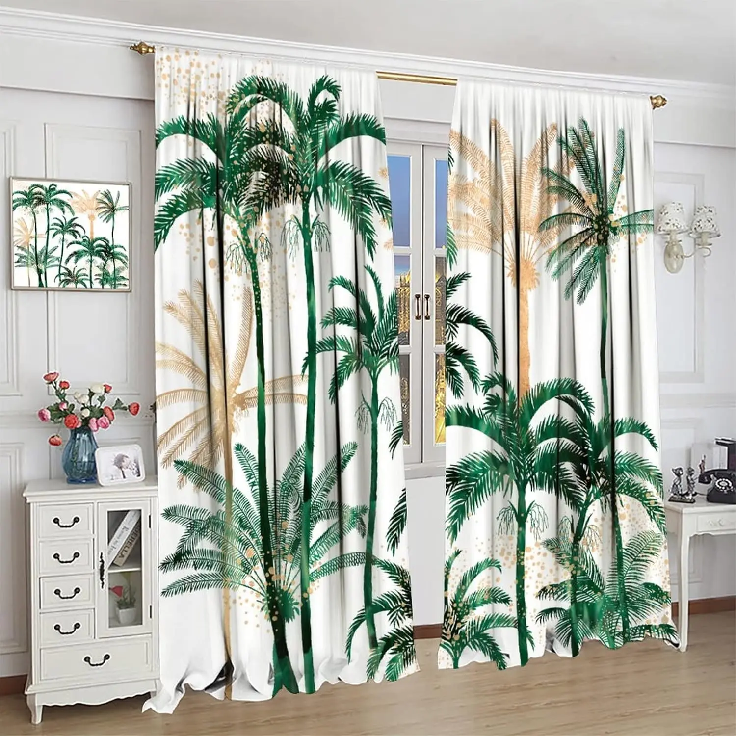 Coconut Tree Curtains Tropical Palm Trees Nature Plants Scenery Rod ...