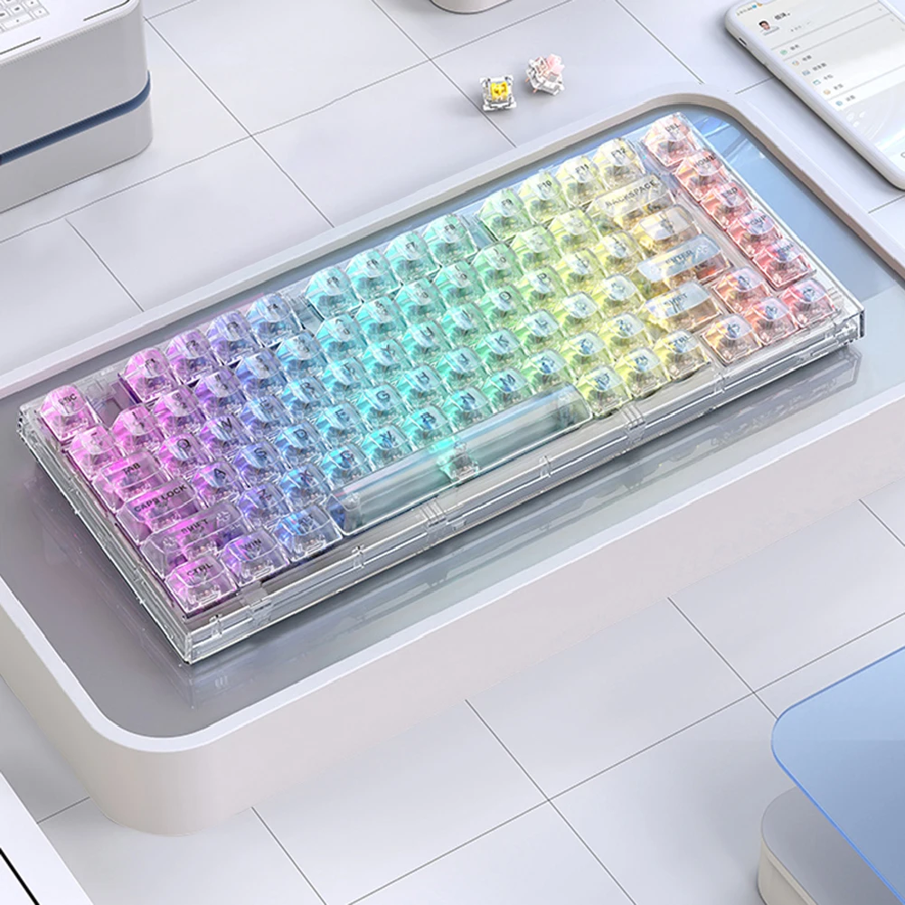 82 Keys Gaming Keyboard 3 Modes Transparent Gamer Mechanical Keyboard ...