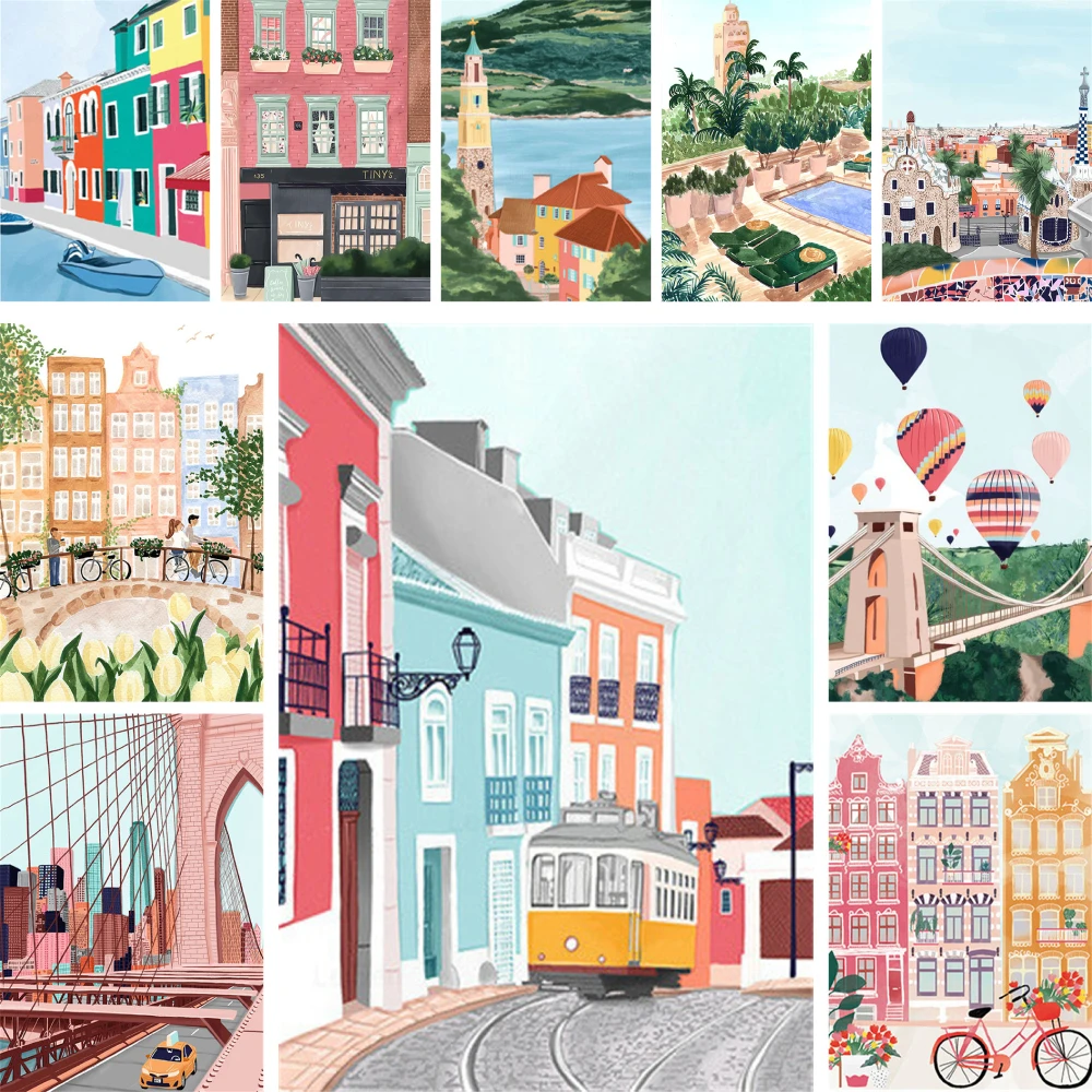 Cartoon-Famous-Buildings-Cross-Stitch-Complete-Kit-DIY-Embroidery-Handiwork-Needlework-Sewing ...