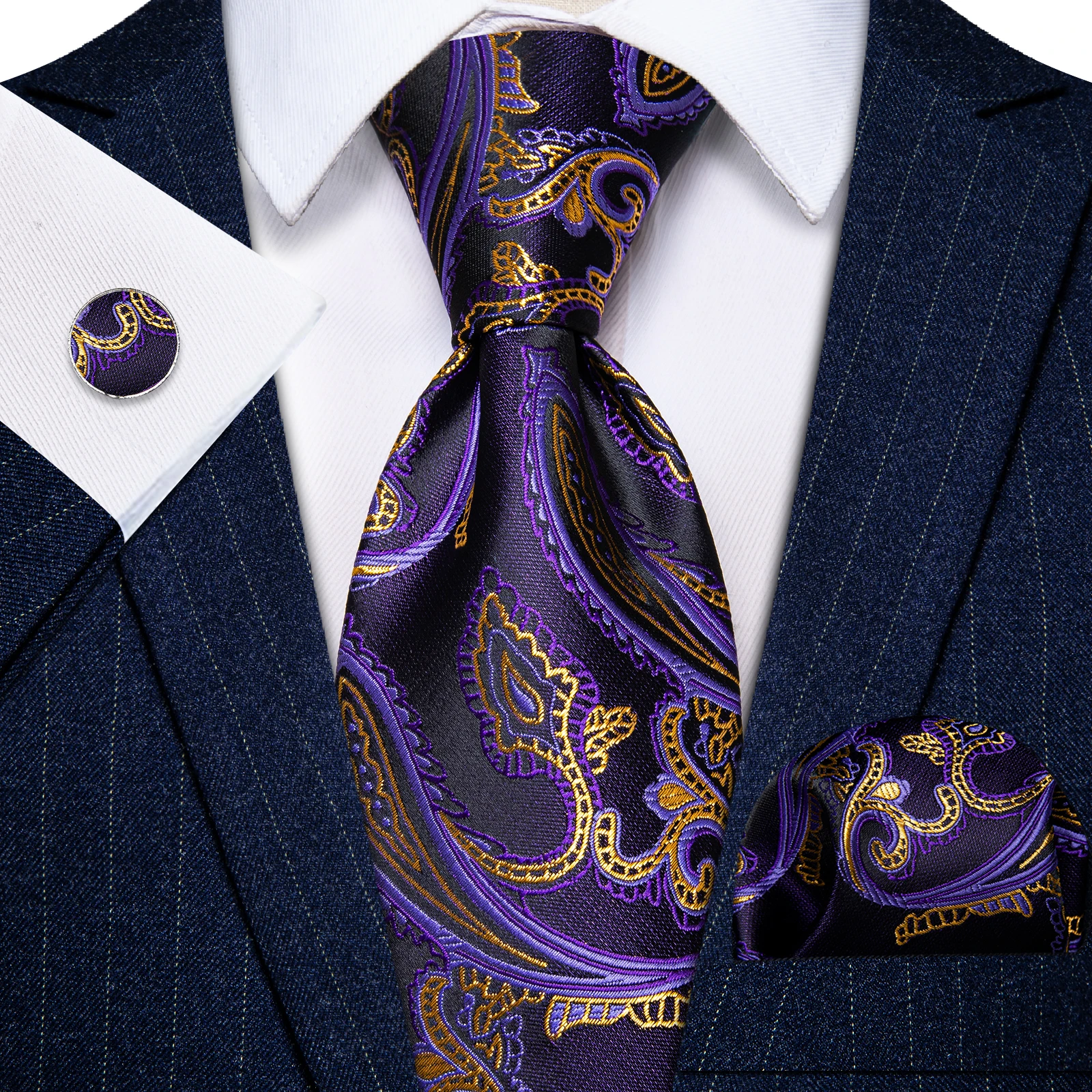 corbatas-para-hombre-Purple-Paisley-Luxury-Party-Necktie-Pocket-Square ...
