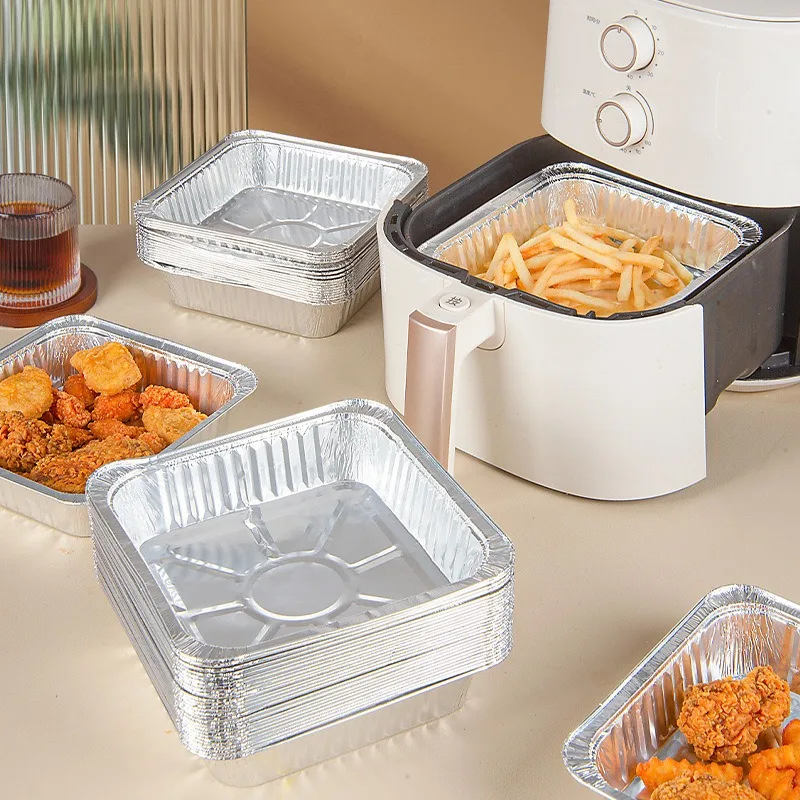 10PCS-20CM-Square-Air-Fryer-Aluminum-Foil-Pan-Oven-BBQ-Tray-Food ...