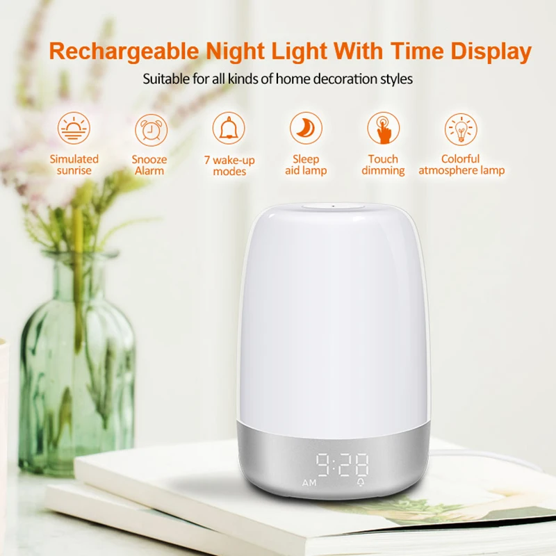 LED-Night-Light-With-Alarm-Clock-Time-Display-Bedroom-Touch-Sensor-Lamp ...